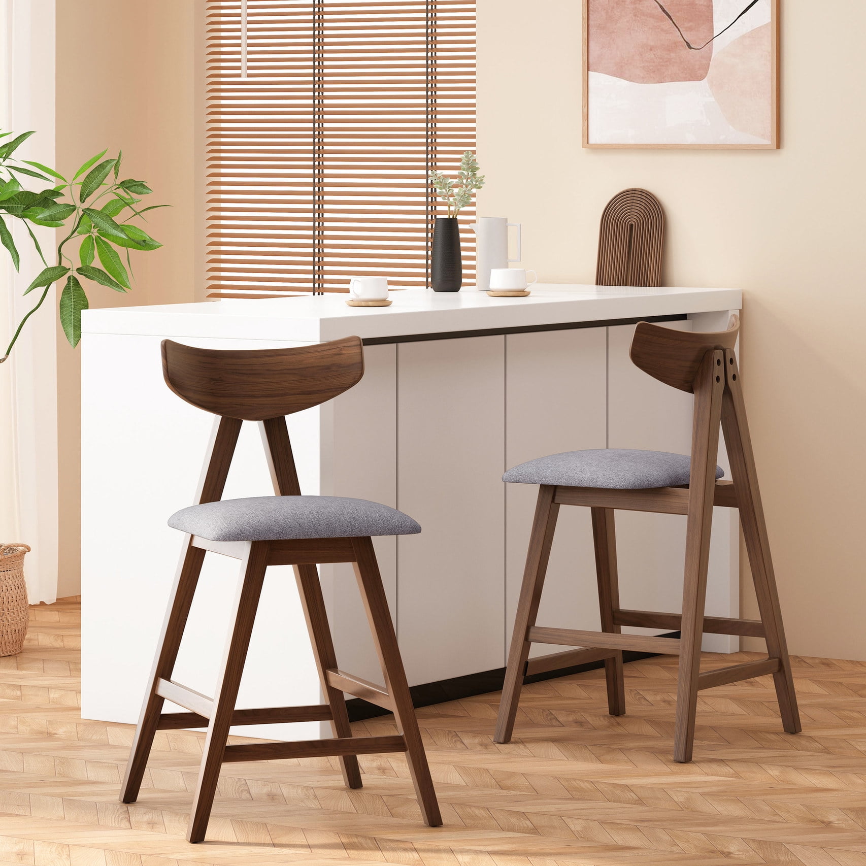 Counter Stool Set Featuring Splayed Legs and Footrails / Bring Retro ...