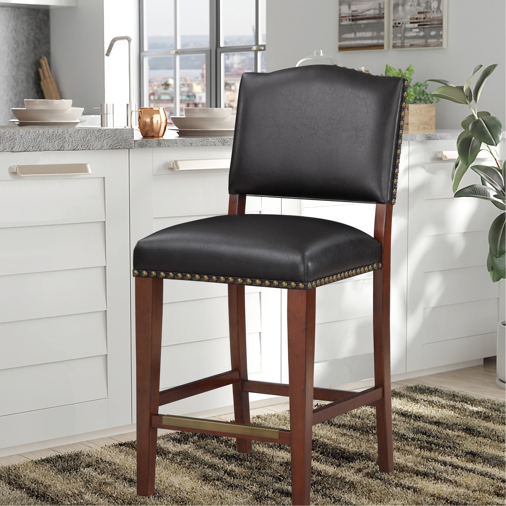 Counter Stool | Stationary Use for Kitchen Counter | Faux Leather with ...