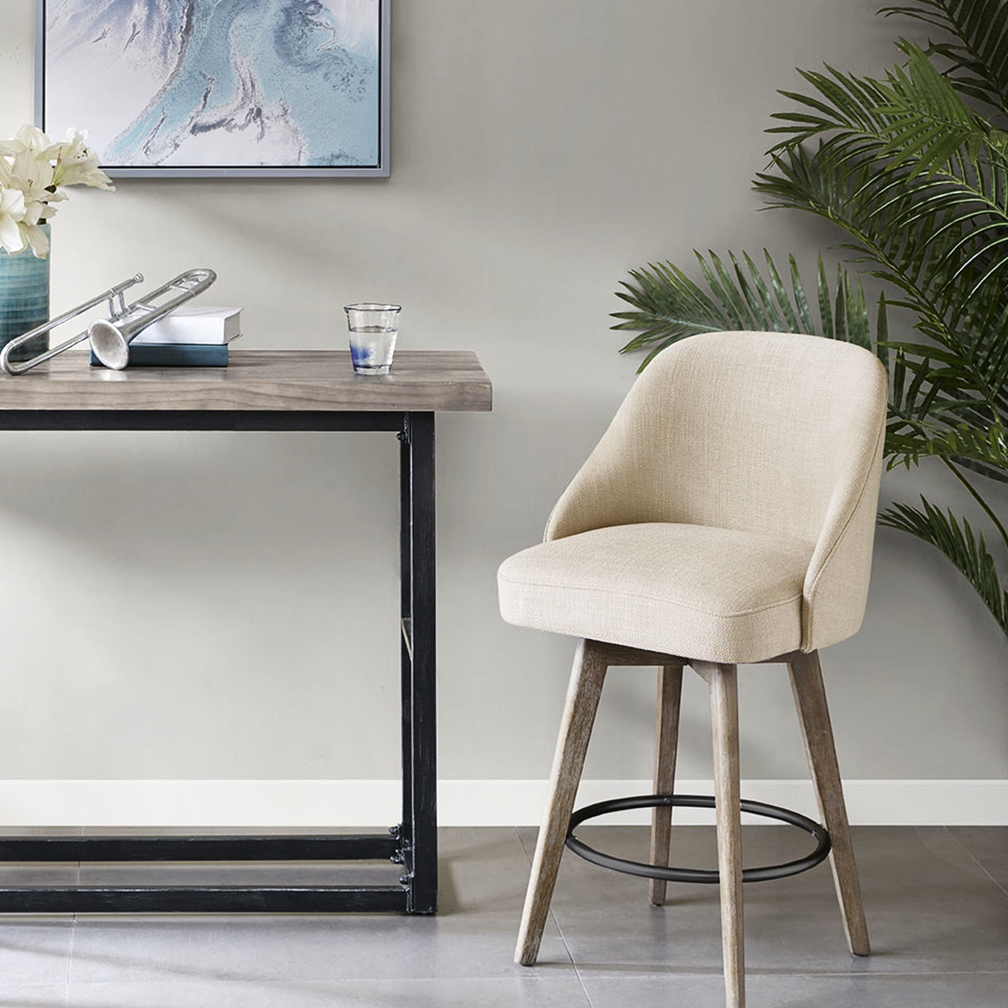 Counter Stool With Swivel Design: 25.75" Seat Height. Solid Wood Legs ...