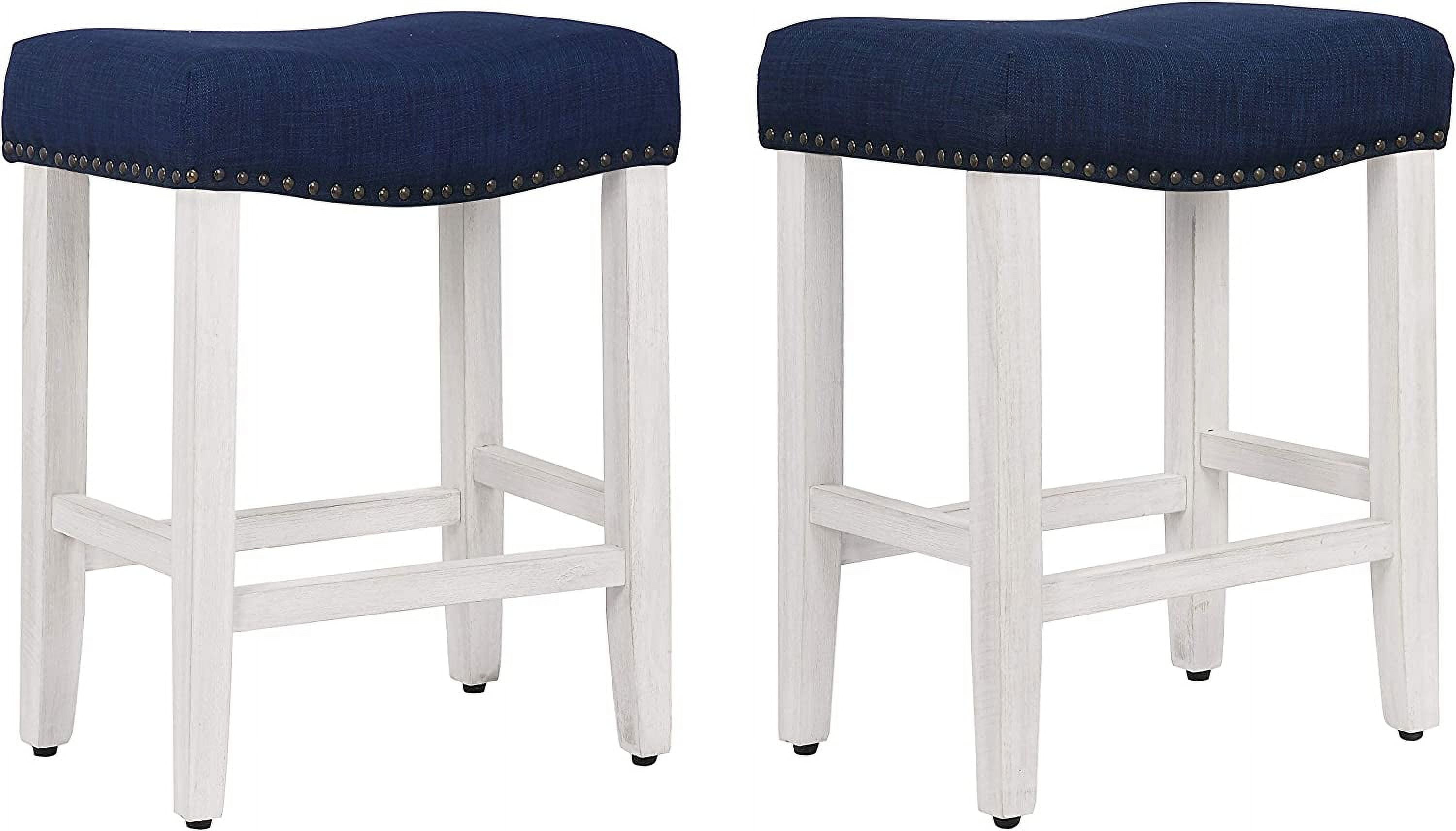 Counter Stools 24 Inch Farmhouse Wooden Saddle Bar Stool Chair Linen ...