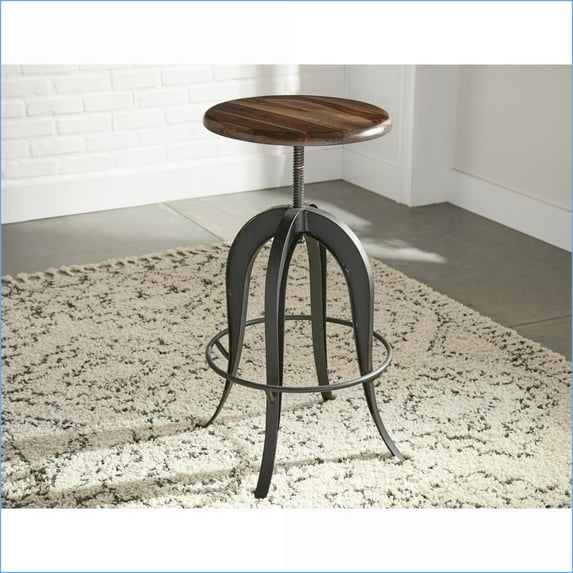 Counter Stools | Dark Brown Round Adjustable Stool | Solid Wood Seat ...