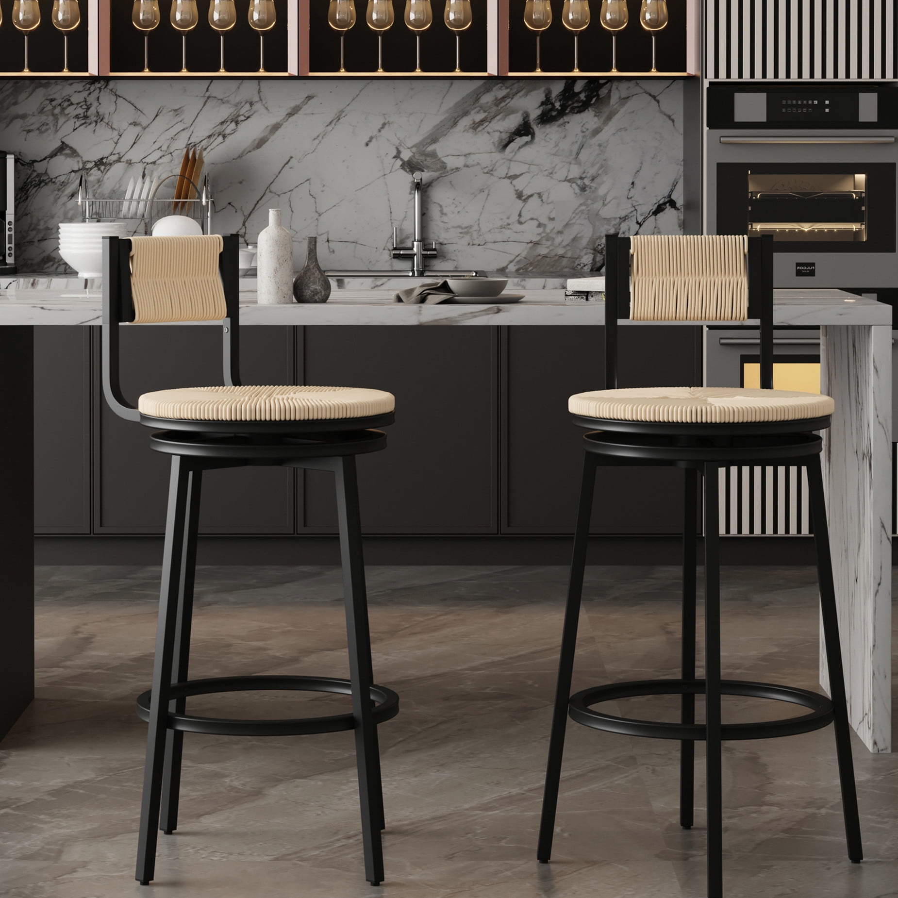 Counter Stools / Metal Frame, Hand-Woven Paper Rope Seat / Suitable for ...