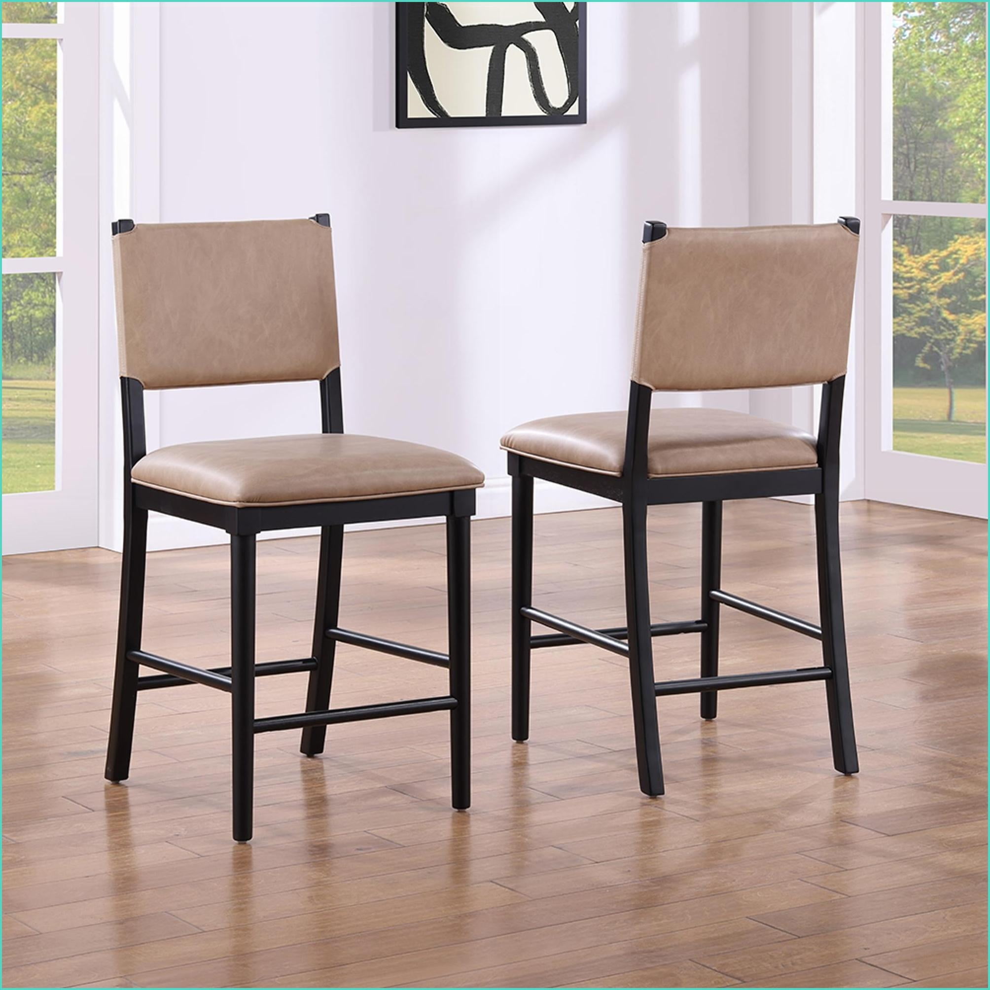 Counter Stools Set of 2, 24-Inch Navy Blue with Tan Polyester, Solid ...
