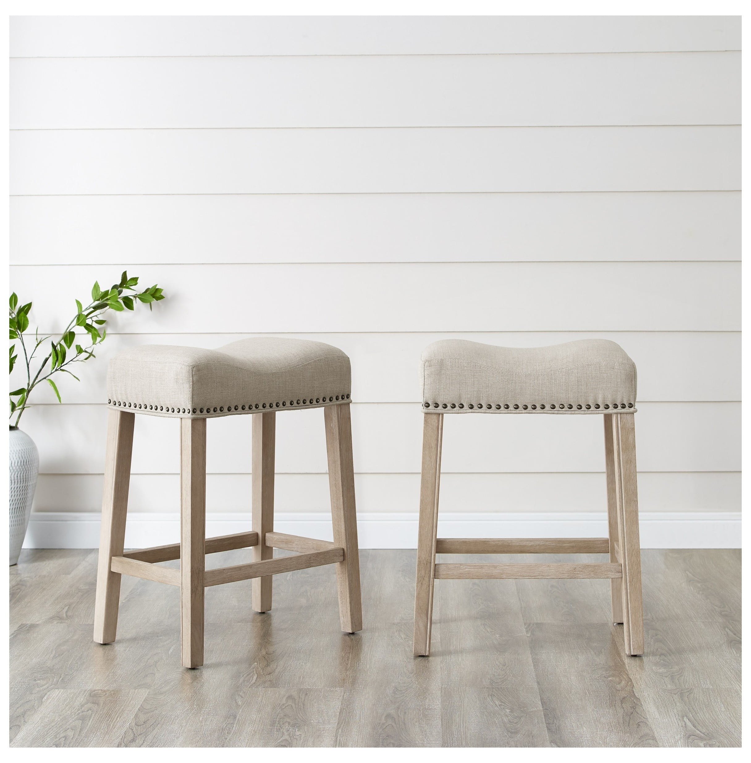 Counter Stools Set of 2, 24" Saddle Seat - Tan CoCo Upholstered ...