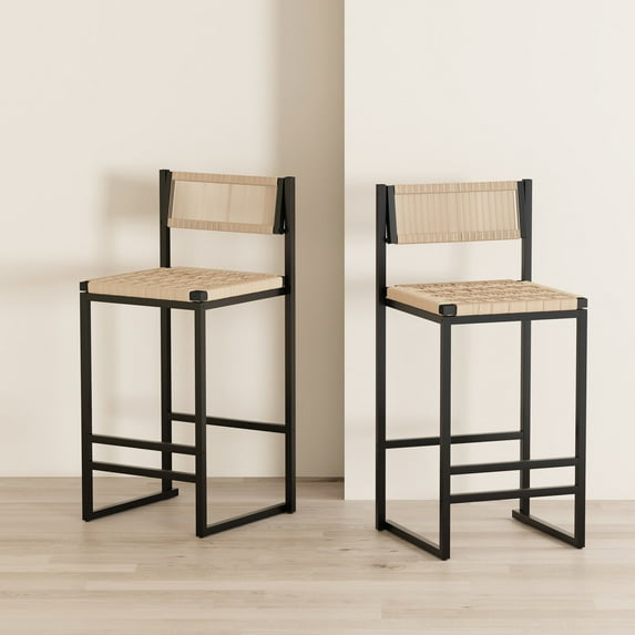Counter Stools Set of 2, Paper Rope Upholstery | Modern Elegance, Quick ...
