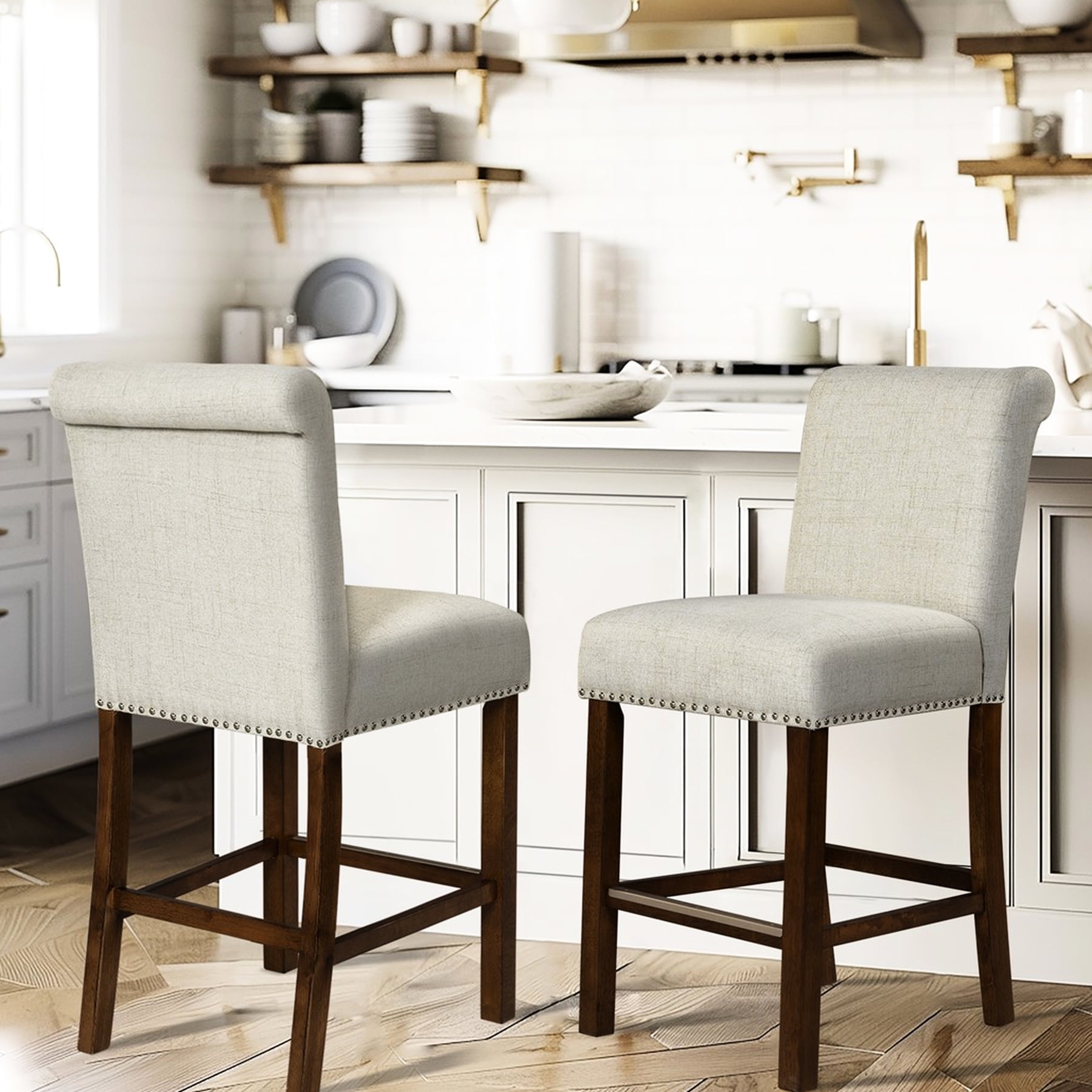 Counter Stools, Upholstered Set of 2 | Great for Office Kitchen ...