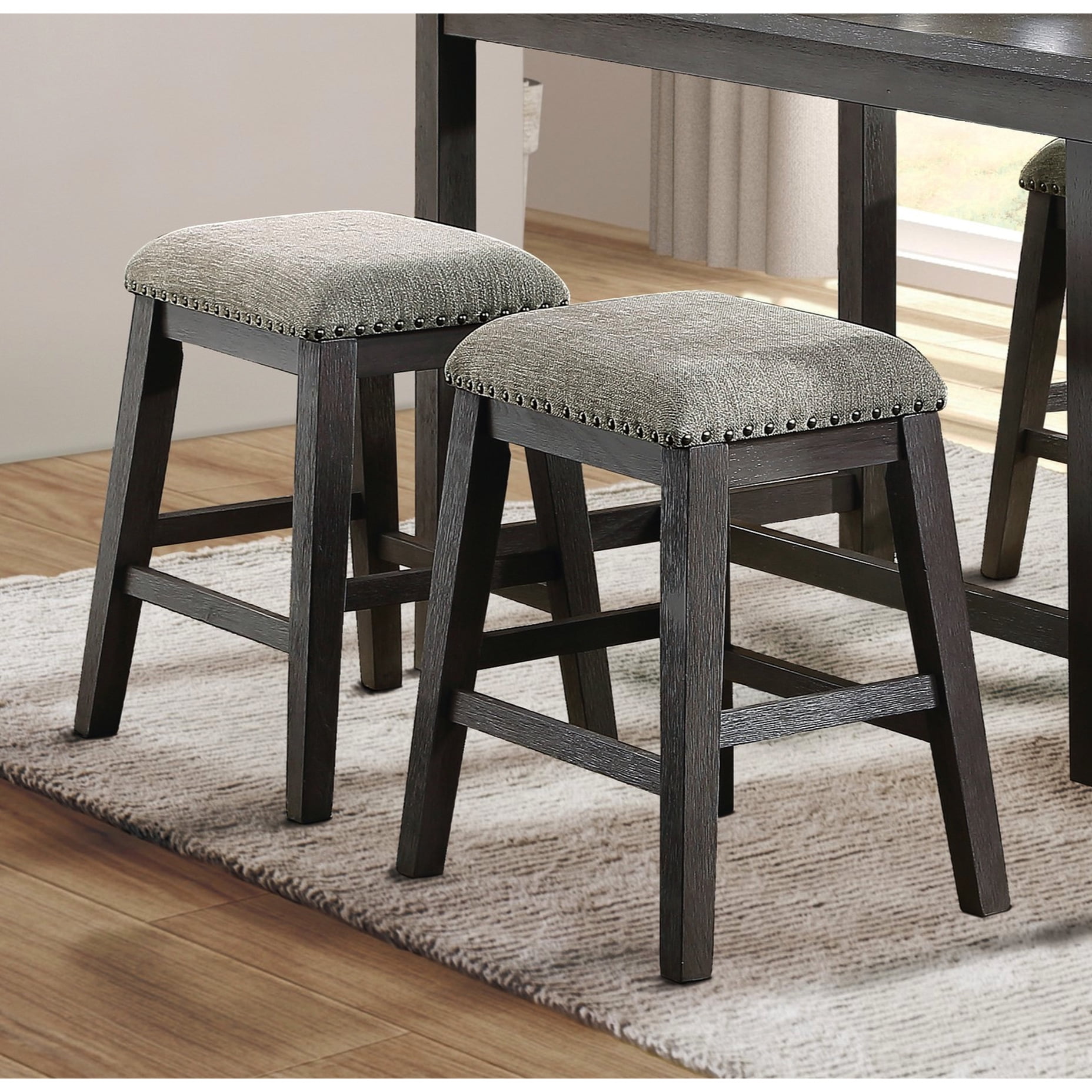 Counter Stools for Dining / Wood Legs with Gray Finish, Chenille Seat ...