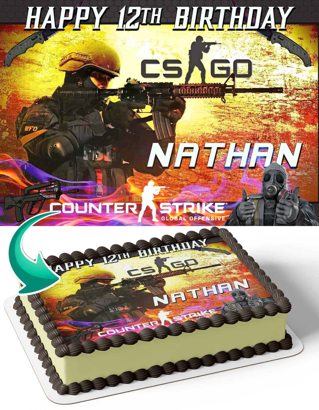 Counter Strirke Global Offensive Edible Image Cake Topper Personalized ...