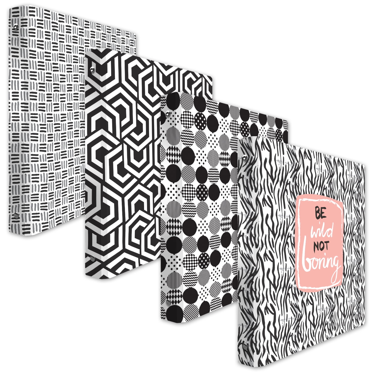 CounterArt "Black Designs" 4 Pack Decorative Reusable Water Proof 3-Ring Binders 1" - Walmart.com