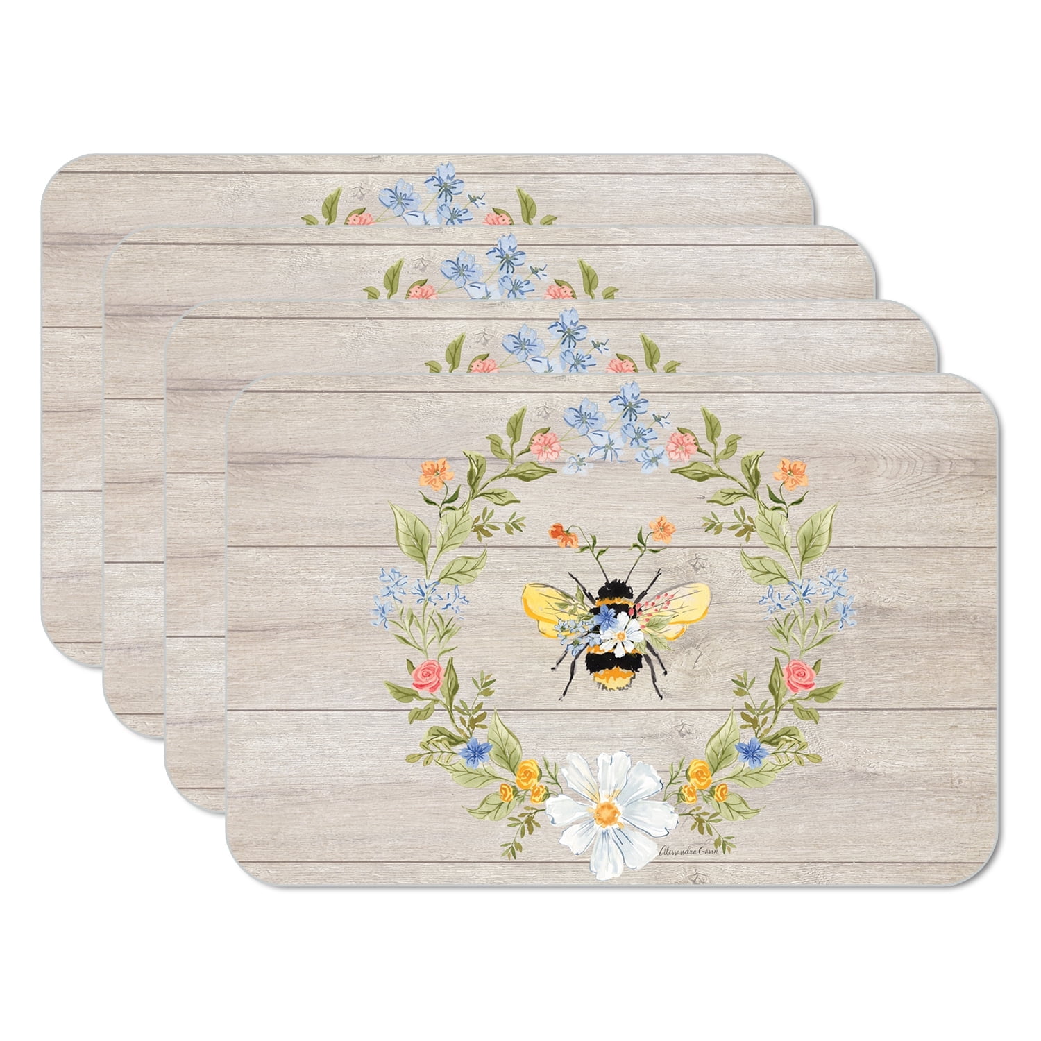 CounterArt "Floral Bee" 4-Pack Reversible Plastic Tabletop Placemats ...
