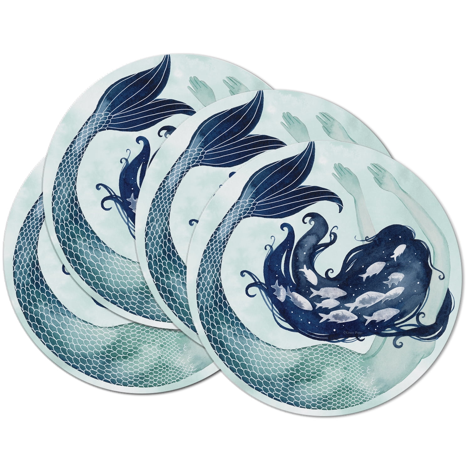 CounterArt "Mermaid Scales" 4-Pack Round Reversible Tabletop Placemats ...