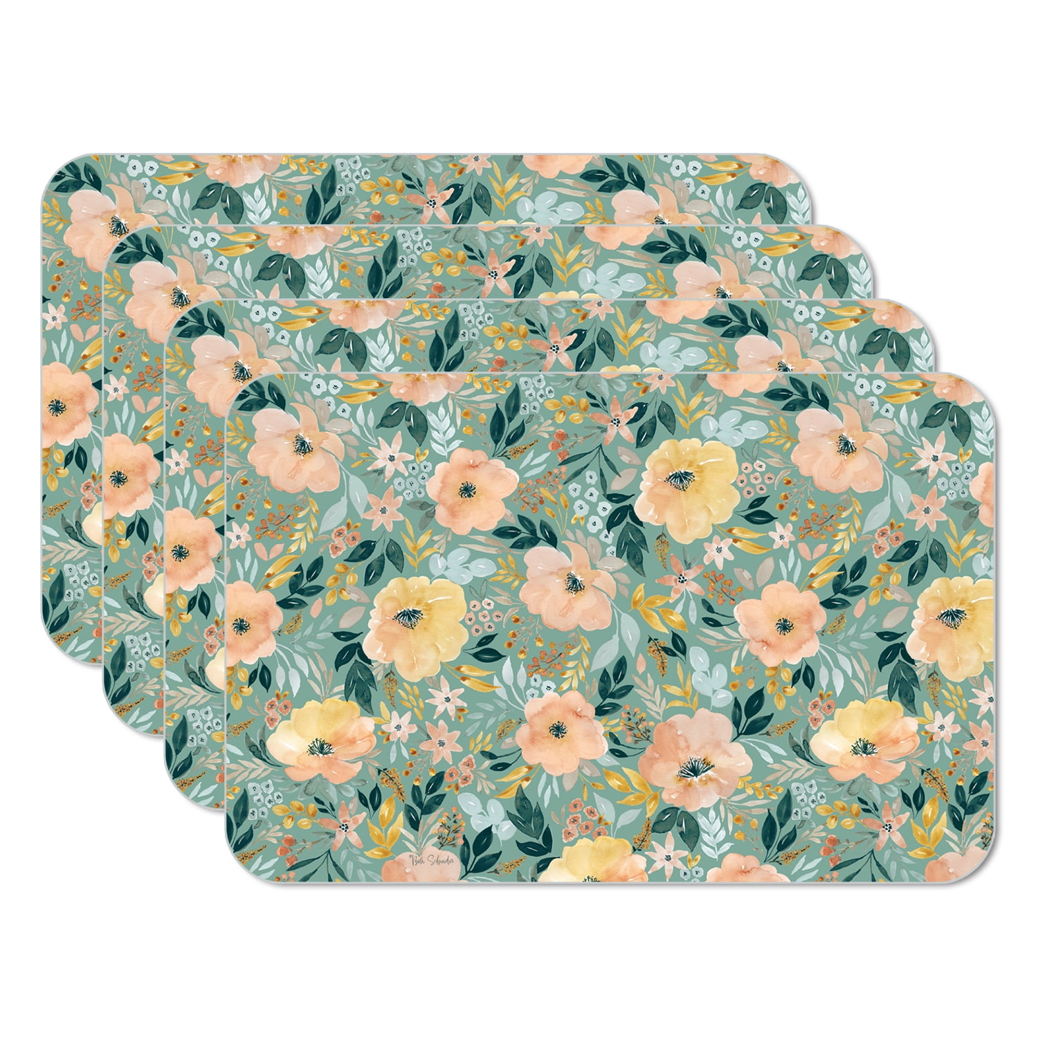 CounterArt "Modern Floral" 4-Pack Reversible Plastic Tabletop Placemats ...
