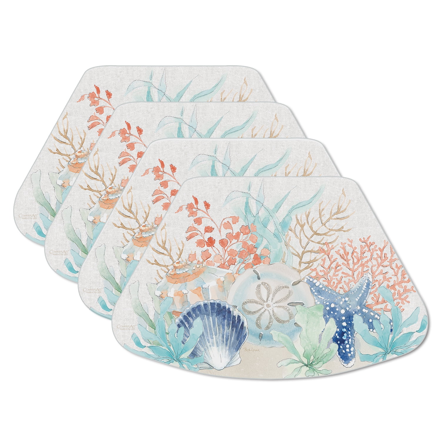 CounterArt Reversible Flexible Plastic 'Sea Side' 4-Pack Wedge Shaped ...