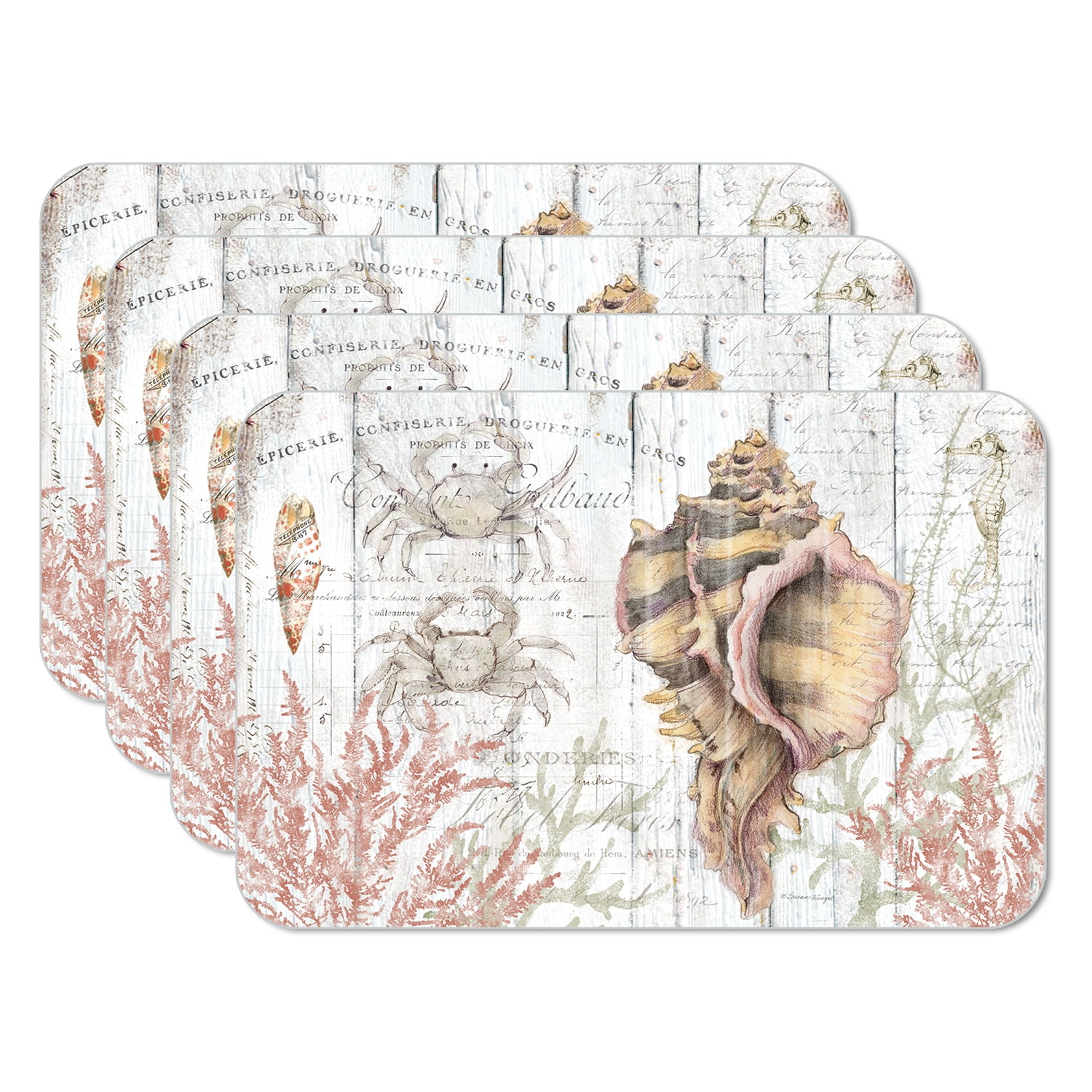 CounterArt "Shoreline Shells" 4 Pack Reversible Flexible Plastic ...