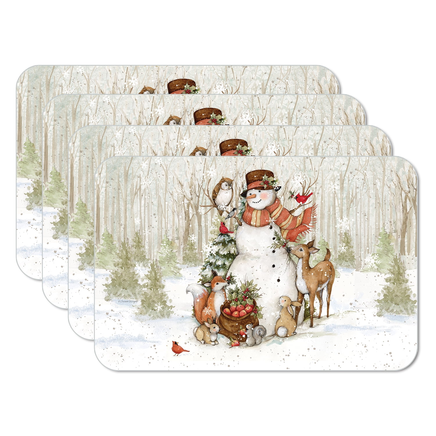 CounterArt Winter Forest Snowman Placemats Set, 4-Pack Reversible ...