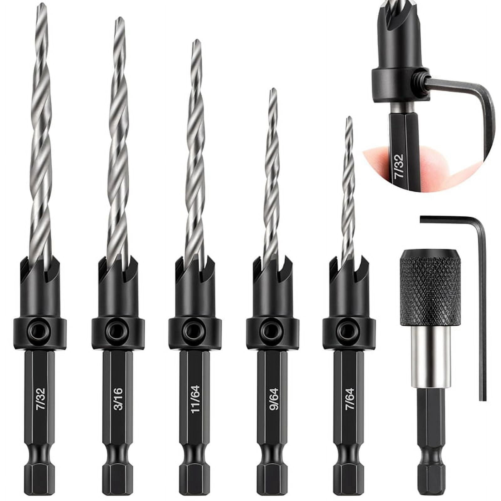 Symkmb Countersink Drill Bit Set, 5 Pcs Woodworking Tapered Drill Bits ...