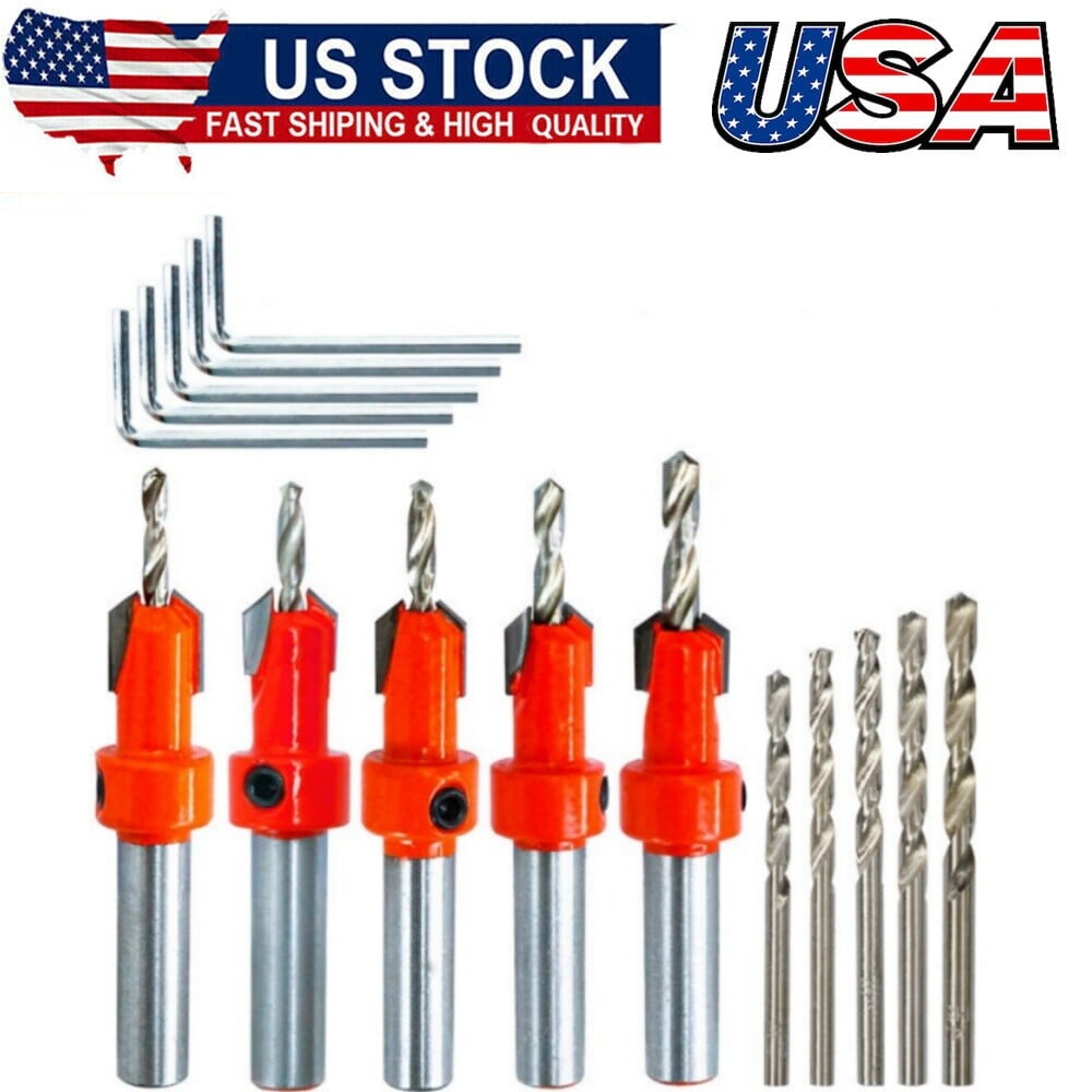 Countersink Drill Bit Set,5Pcs Counter Sink Drill Bit for Wood,1/4" Hex ...