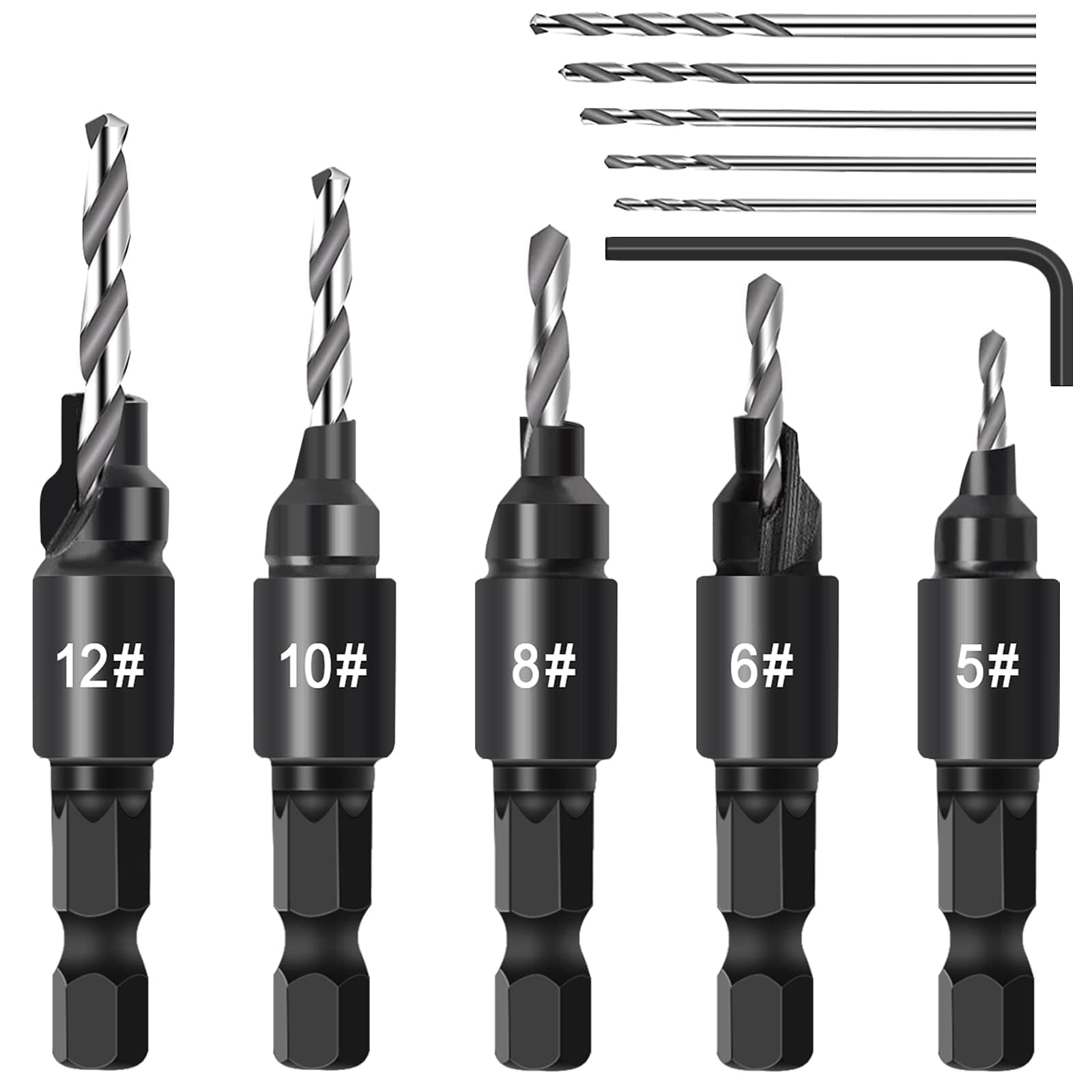 Countersink Drill Bit Set, 5Pcs Woodworking Counterbore Hole Drill Bits ...