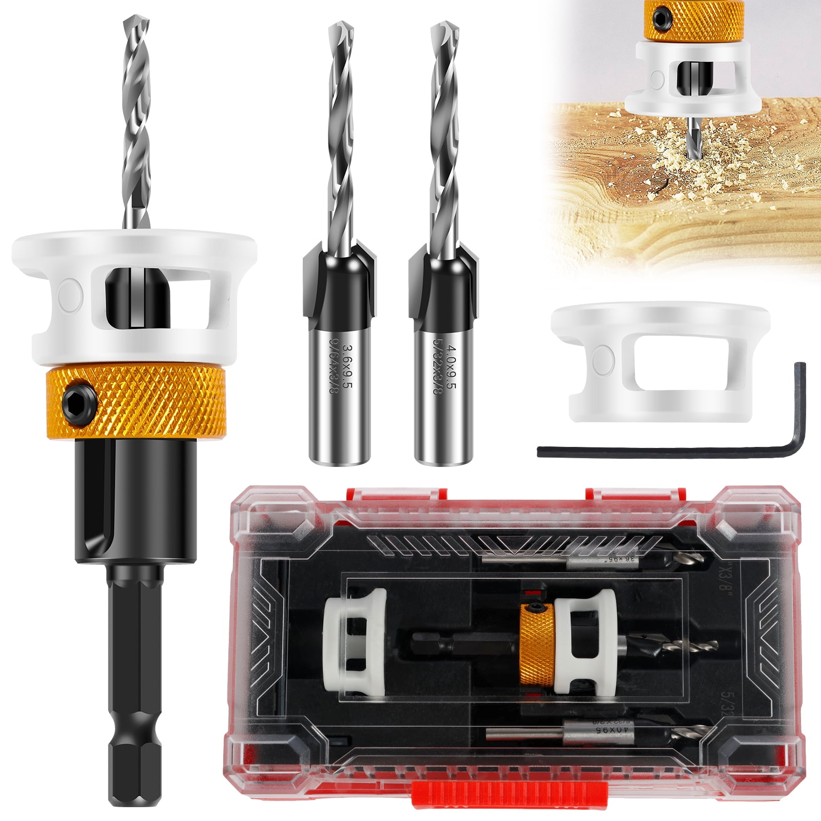 Countersink Drill Bit Set with Adjustable Depth Stop Quick Change ...