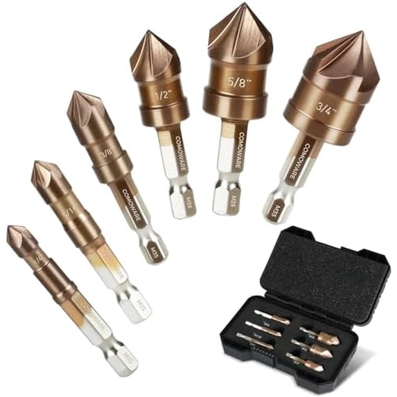 Countersink Drill Bit Set, M35 Chamfer Tool 6 count, 1/4 Inch Hex Shank ...