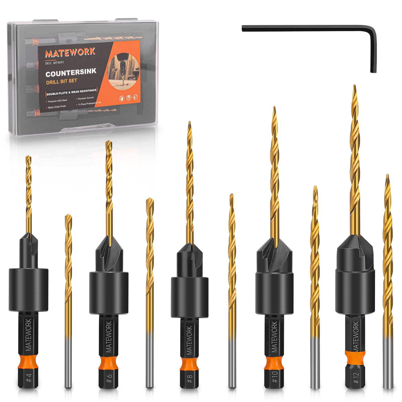 Countersink Drill Bit Set, Matework 11 PCS Counter Sink Drill Bit for ...