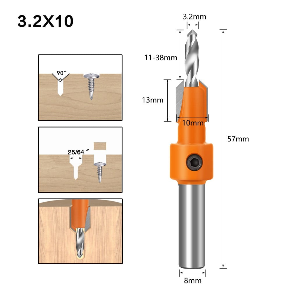 Countersink Drill Bit Set Screw Woodworking Chamfer Quick Change Tool ...