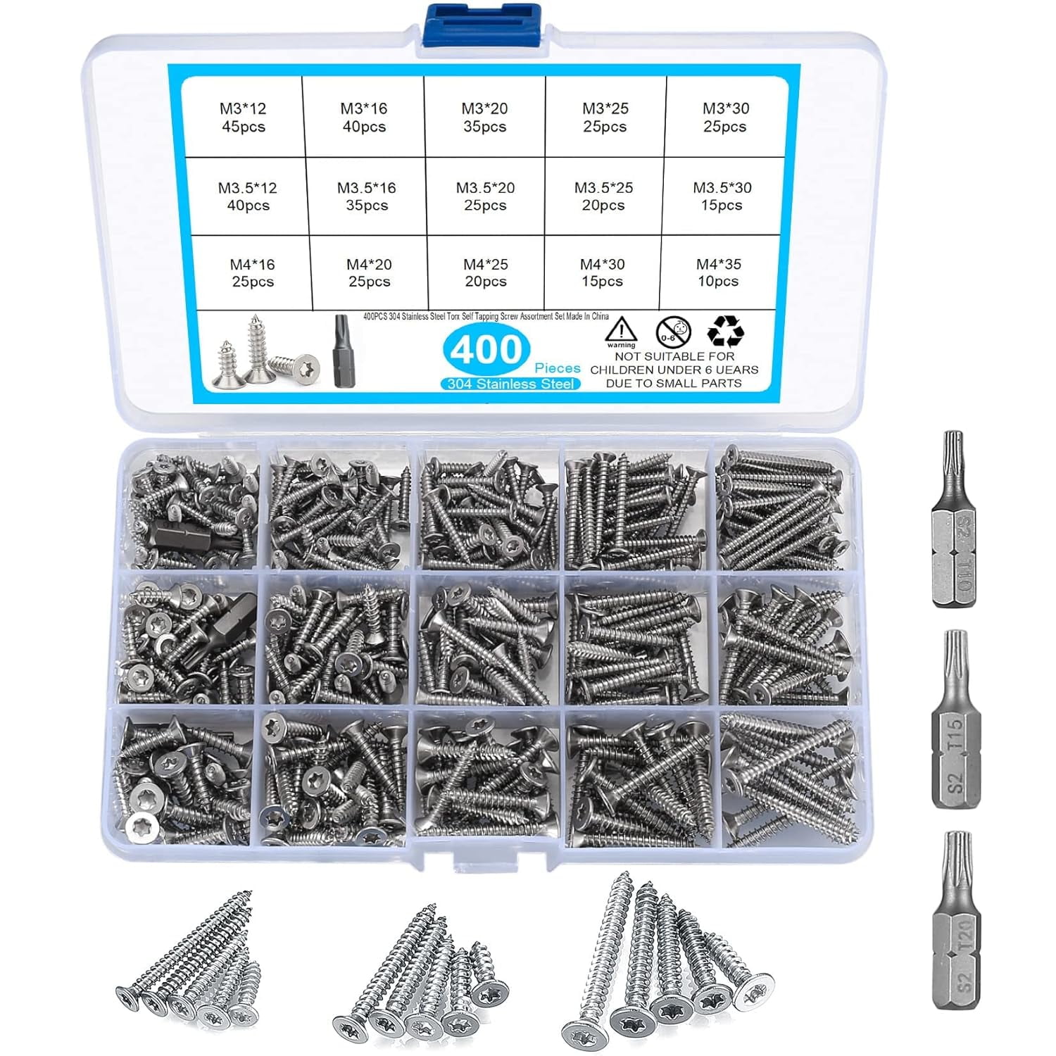 Countersunk Head Screw Kit, Flat Head Stainless Steel Self-Tapping ...