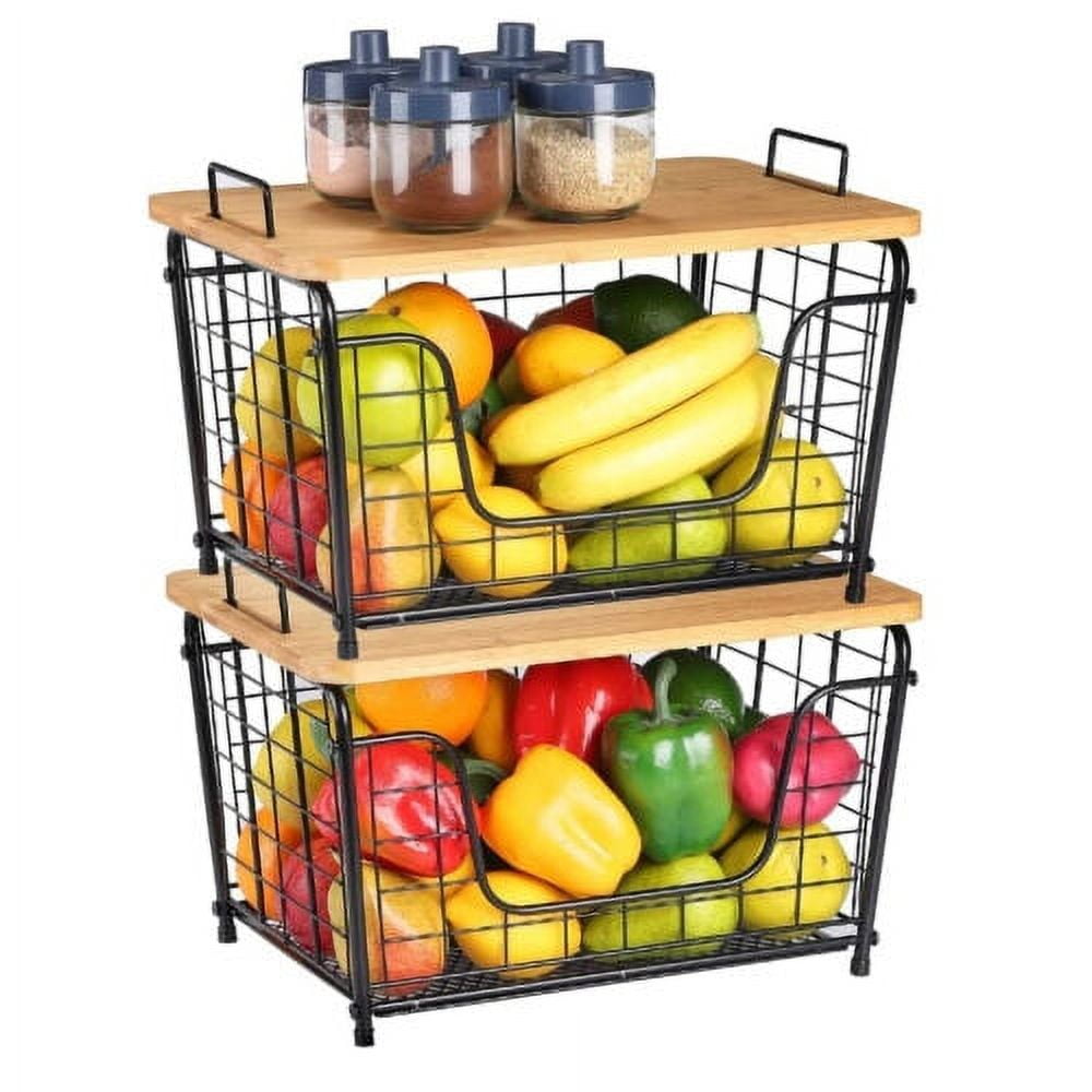 Countertop Basket for Kitchen, Bread Vegetable Fruit Organizer Bin with ...