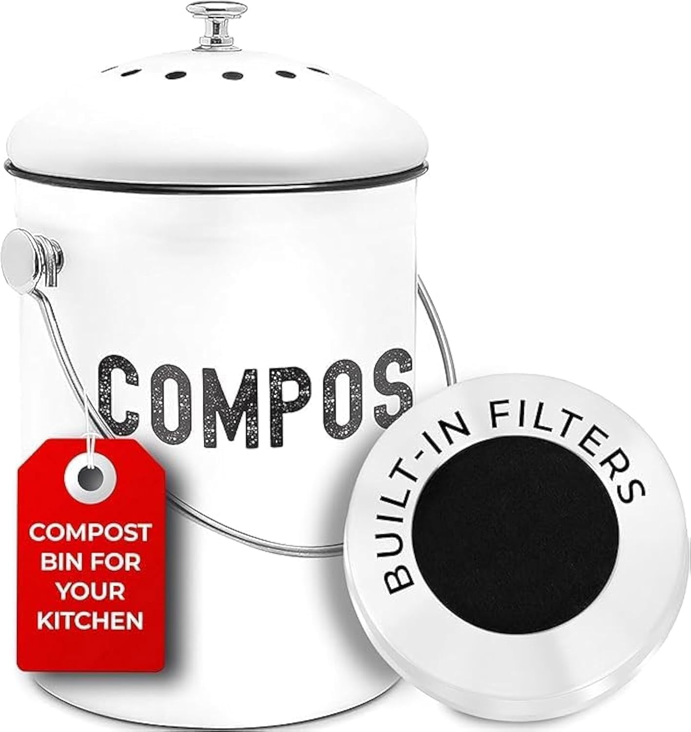 Countertop Compost Bin | 1.3 Gallon | Odorless Compost Bin with Carbon ...