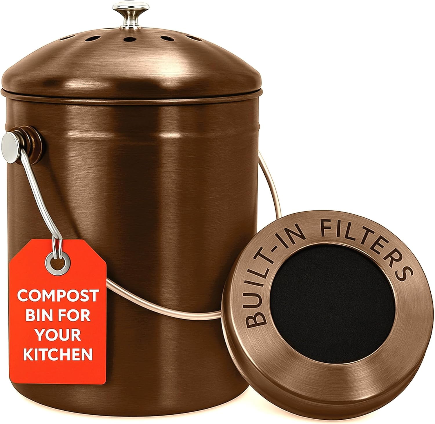 Countertop Compost Bin Kitchen | 1.3 Gallon | Odorless Composting Bin ...