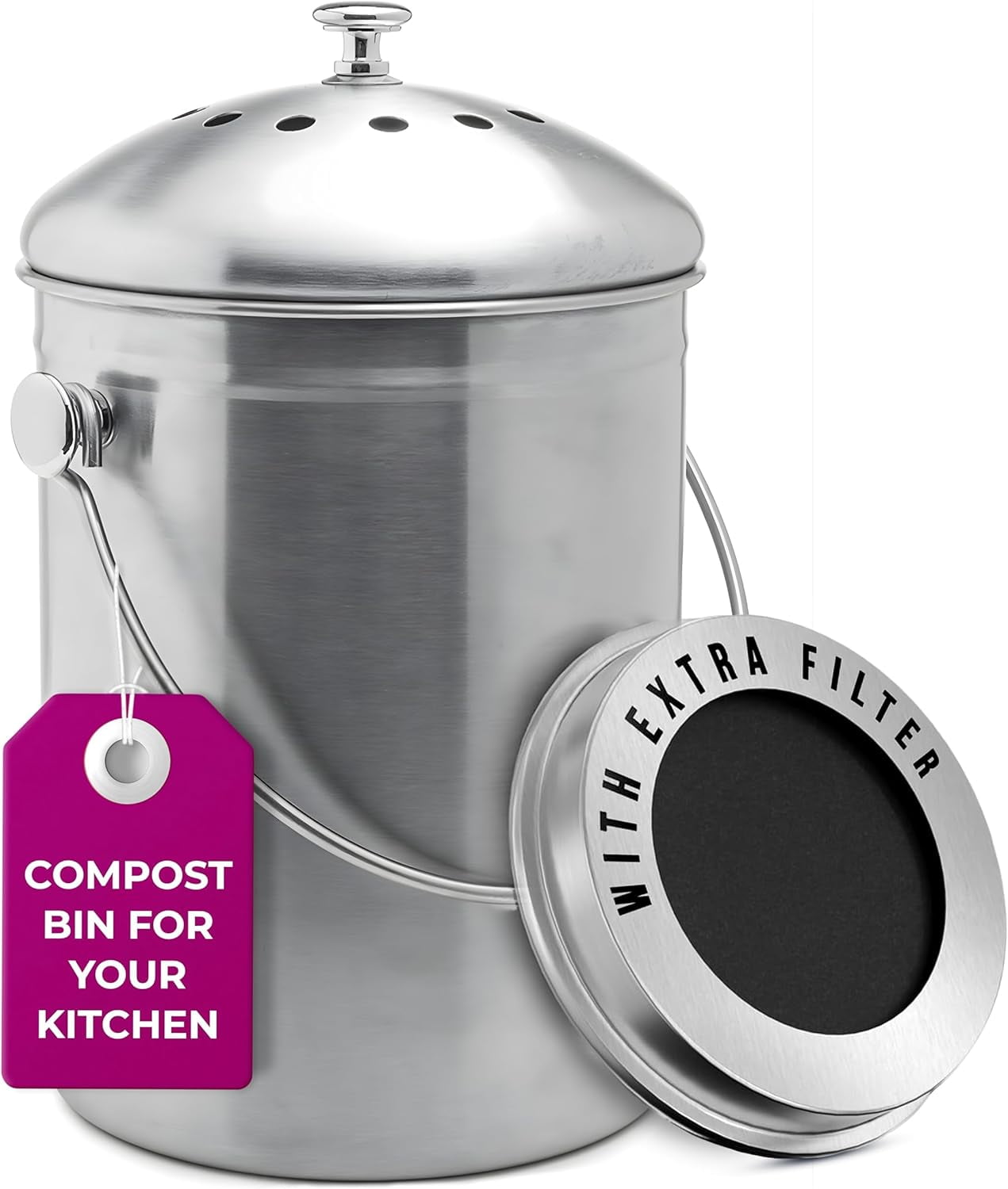 Countertop Compost Bin Kitchen | 1.3 Gallon | Odorless Composting Bin ...