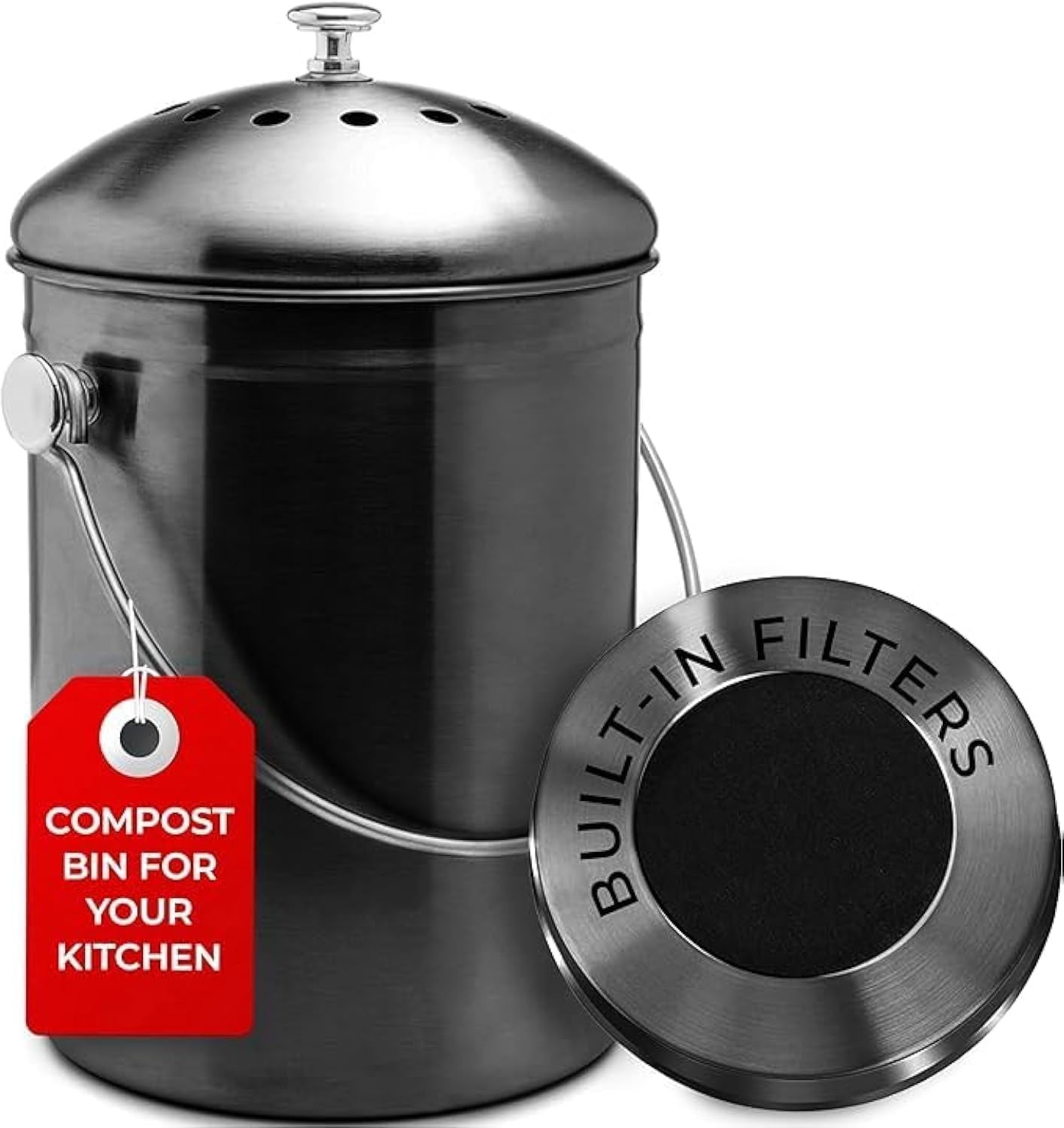 Countertop Compost Bin Kitchen | 1.3 Gallon | Odorless Composting Bin ...