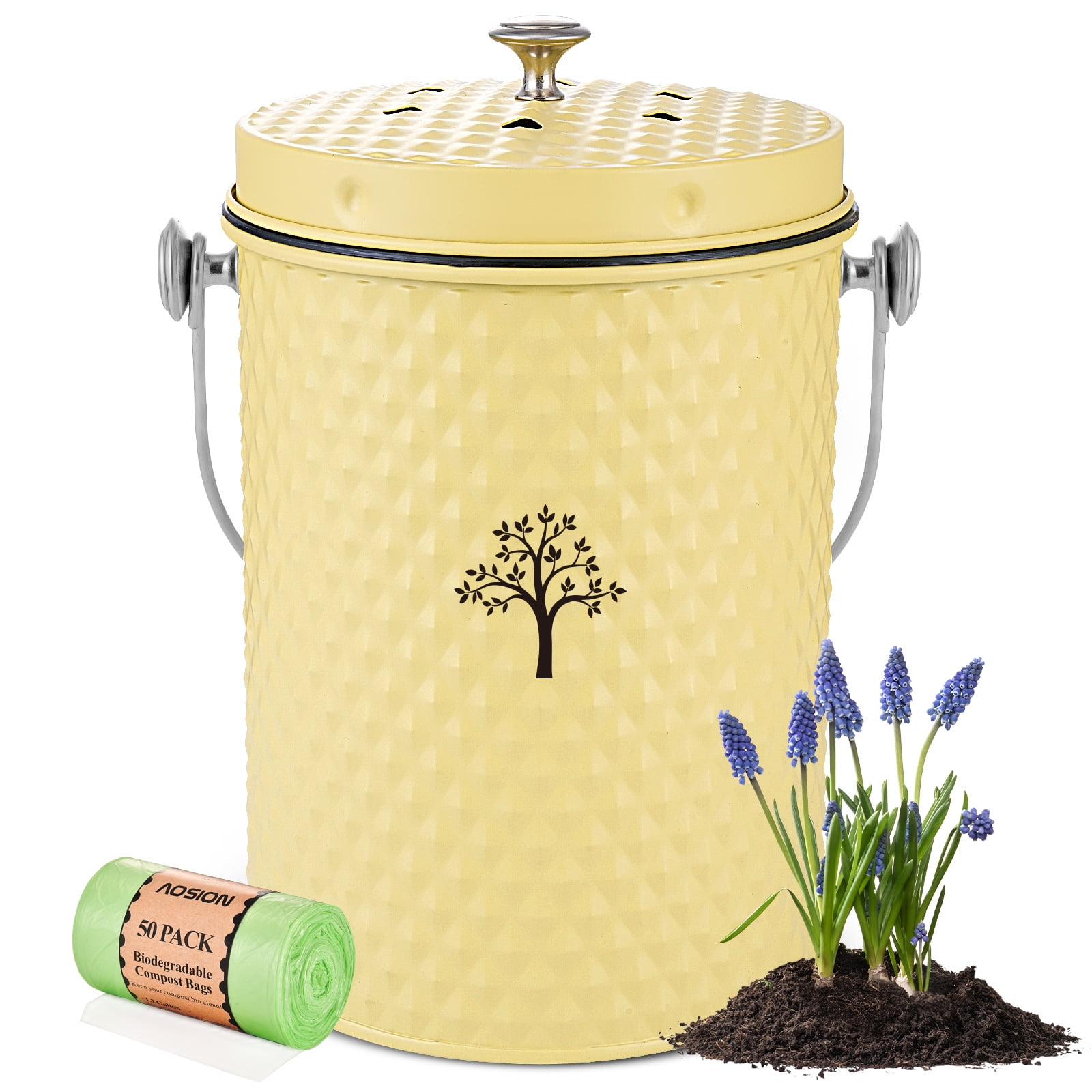 Countertop Compost Bin Kitchen,Odor Resistant Indoor Compost Bin with Lid and Compost Bags ...