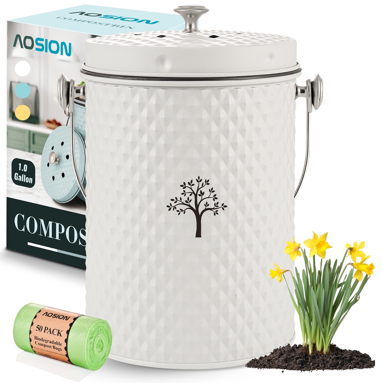 Countertop Compost Bin Kitchen,Odorless Indoor Compost Bin with Lid and ...