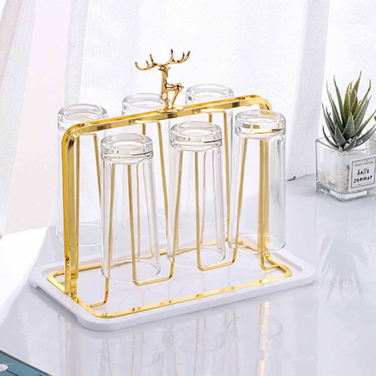 Countertop Cup Drying Rack with Drain Tray Beer Glasses Rack Coffee Cup ...