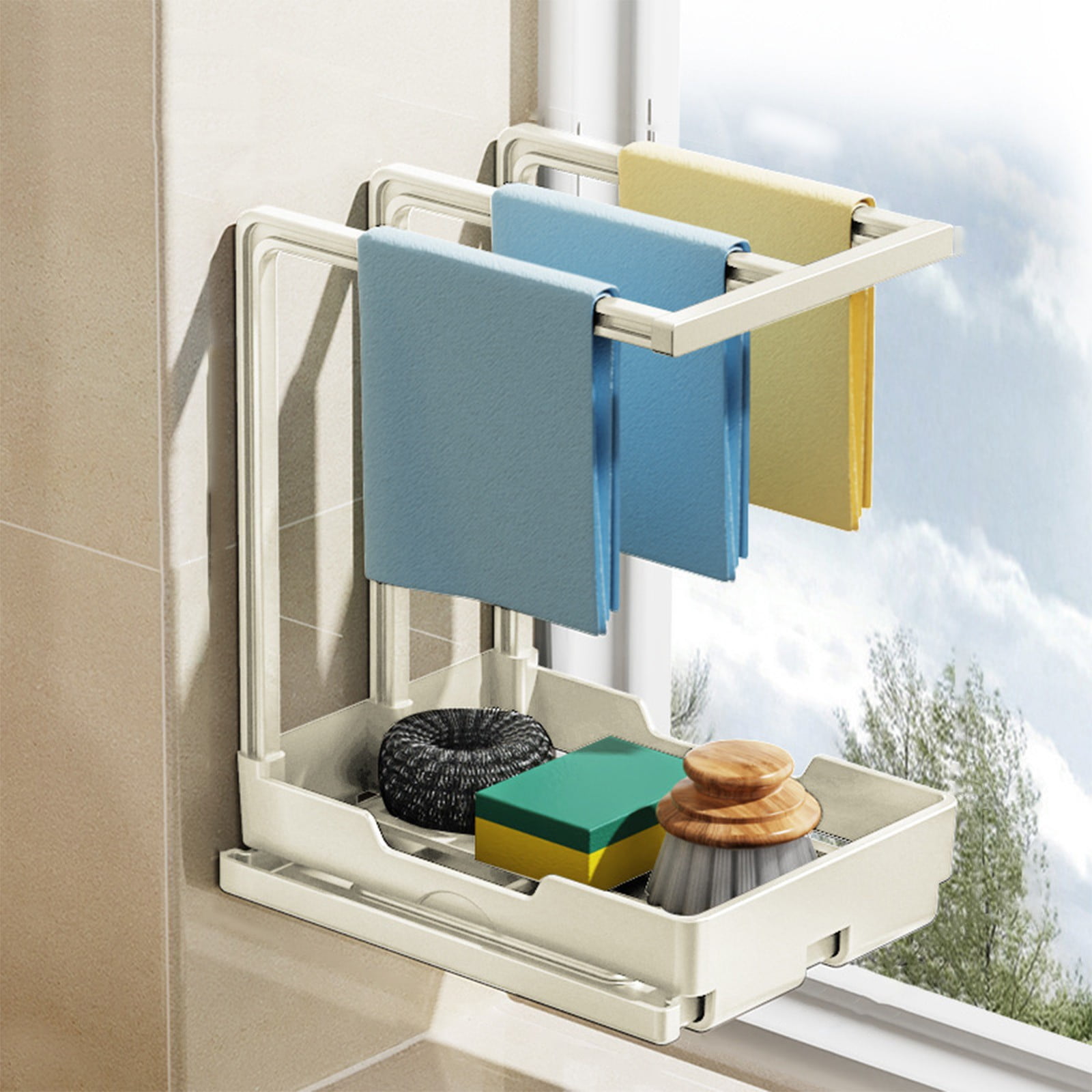 Countertop Dishcloth Drying Rack 3 Arms Vertical Hand Towel Stand Dish ...
