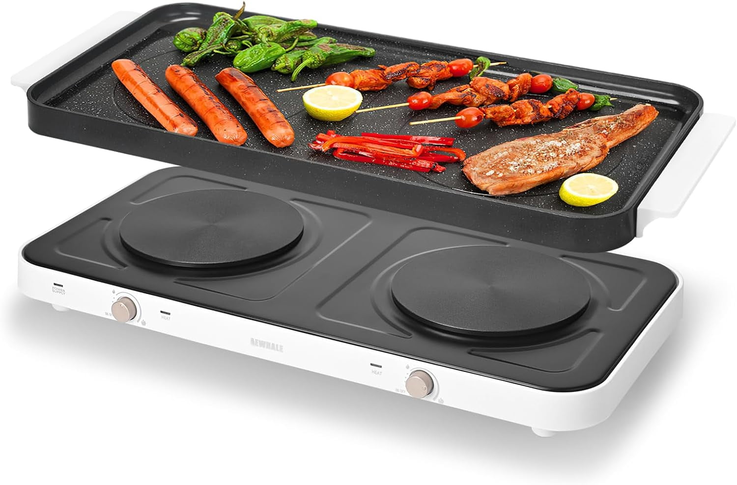 Countertop Double Burners with Removable Griddle Pan Non-stick,1800W ...