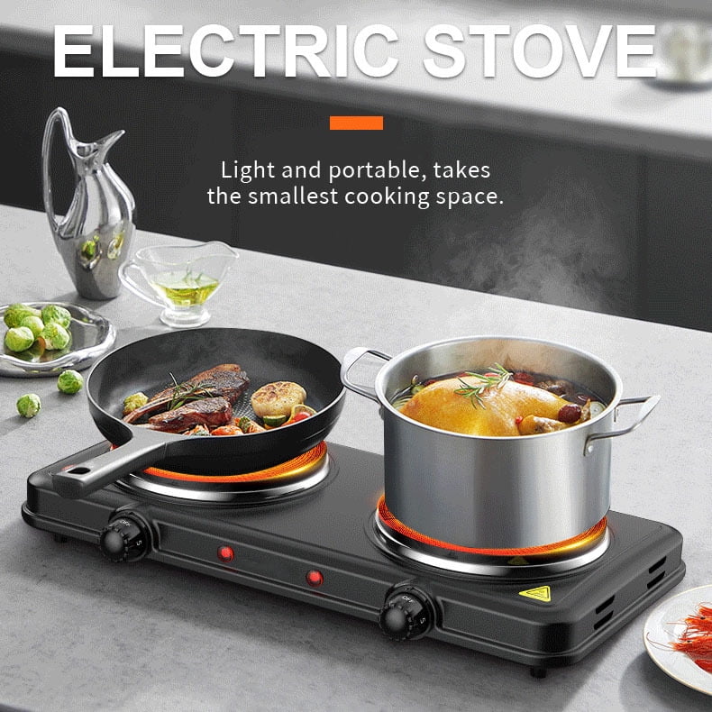 Countertop Double Cast Iron Burner, 1000 Watts Electric Hot Plate, 5 ...