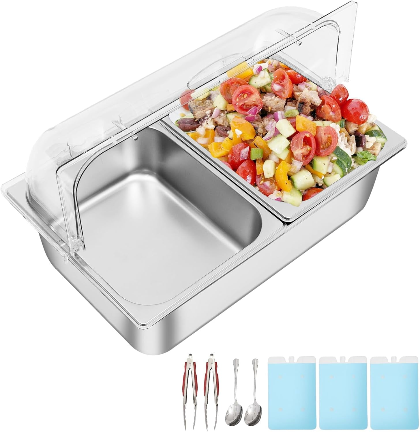 Countertop Food Display Container 2 Pans with 3 Ice Packs Cold Food ...