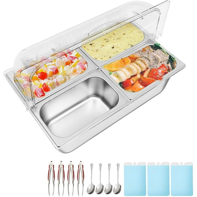 Countertop Food Display Container 4 Pans with 3 Ice Packs Cold Food ...