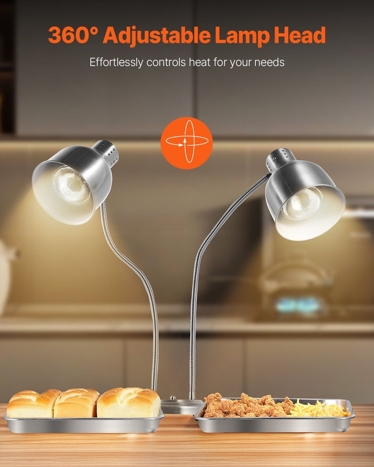 Countertop Food Heating Lamp, 2 Head Electric Warmer for Restaurants ...