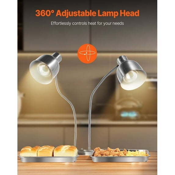 Countertop Food Heating Lamp, 2 Head Electric Warmer for Restaurants ...