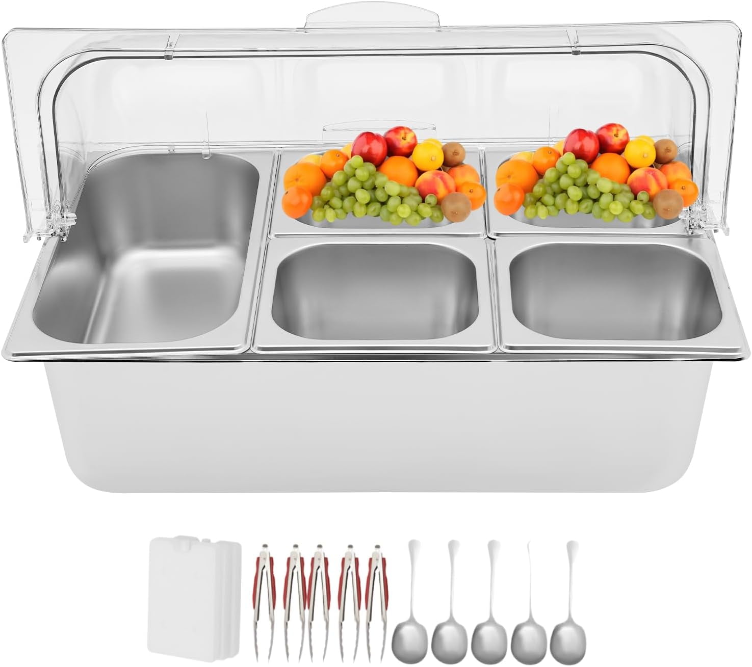 Countertop Food Serving Display Container, 5 Pan Stainless Steel Food ...