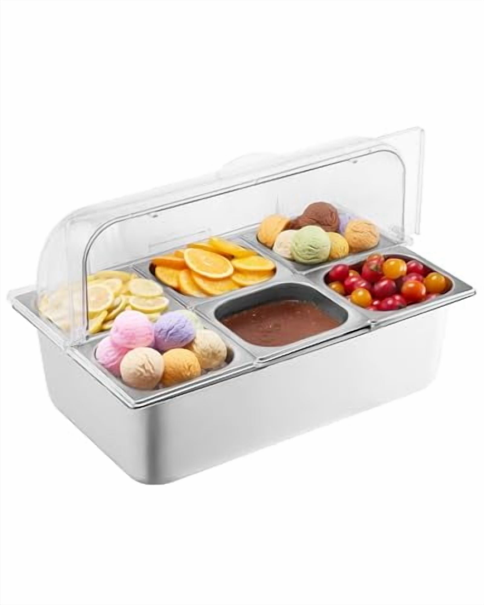 Countertop Food Serving Display Container, 6 Pan Stainless Steel Food ...