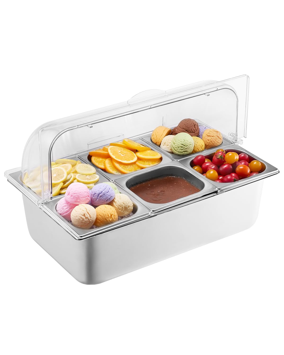 Countertop Food Serving Display Container, 6 Pan Stainless Steel Food ...