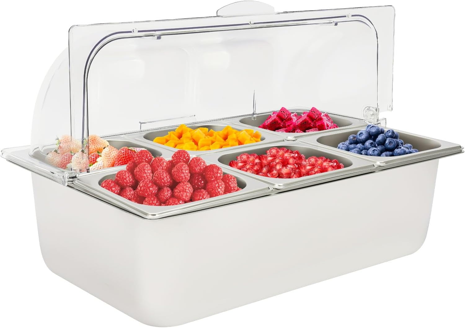 Countertop Food Serving Display Container and Clear Roll Top Cover, 6 ...