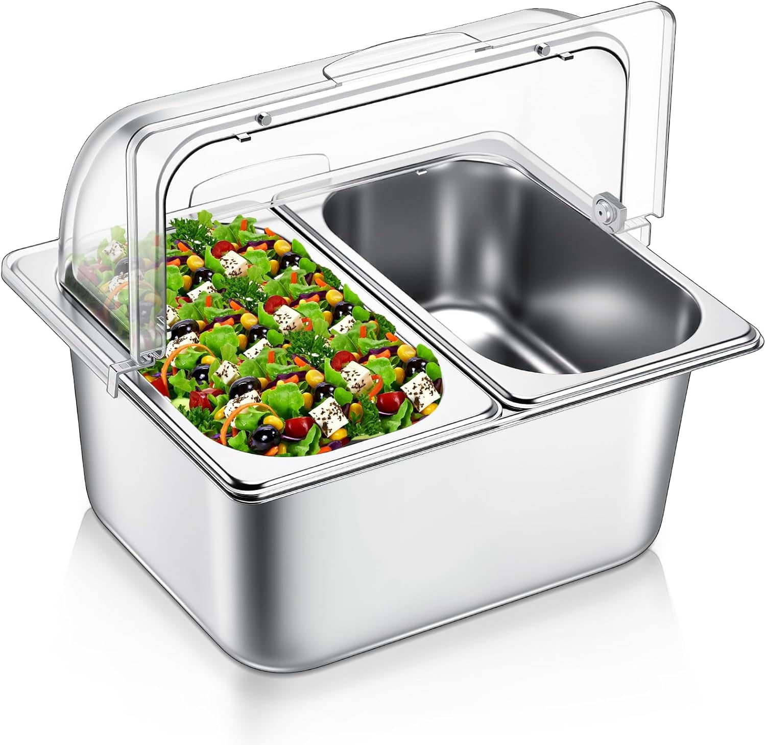 Countertop Food Serving Display Container and Clear Roll Top Cover Half ...