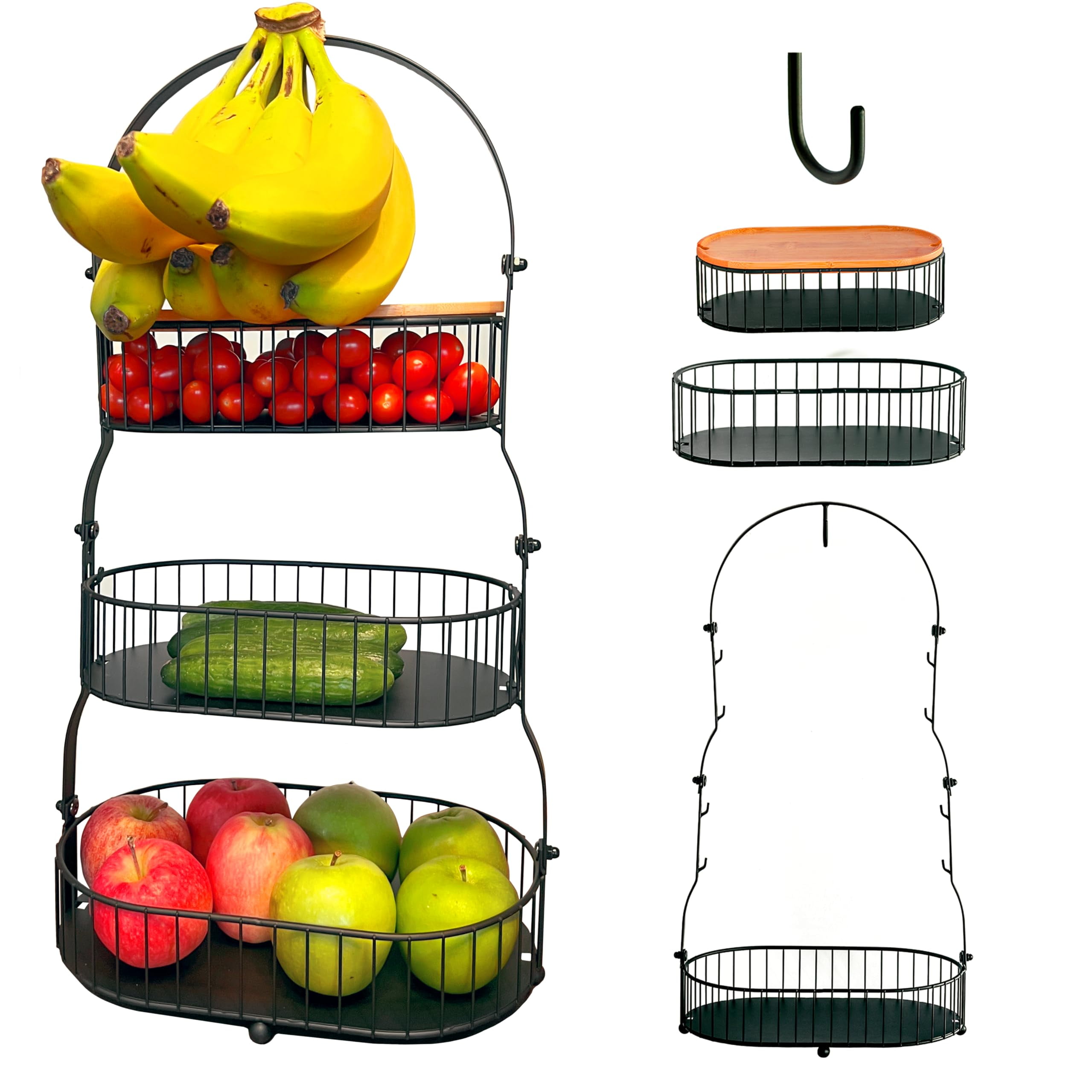 Countertop Fruit Holder for Kitchen Counter, 3 Tiered Stand with ...