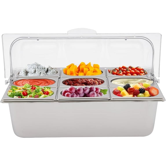 Countertop Ice Food Serving Display Container, 9 Compartments Condiment ...