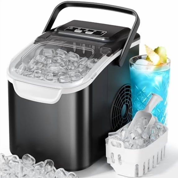 Countertop Ice Maker, 8 Cubes in 6 Mins, 26Lbs/Day Ice, Portable Ice ...